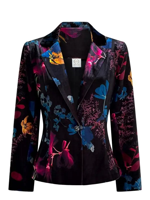 WHY MARY Florencia Tailored Velvet Floral Jacket - Black