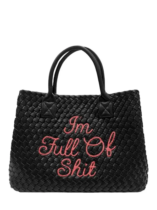 LILLY LOVES Handmade Woven Vegan Leather Shoulder Bag - Black