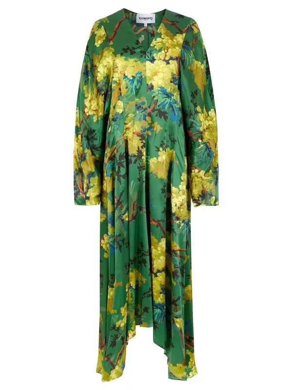 KLEMENTS Virginia Floral Print Silk Dress - Green