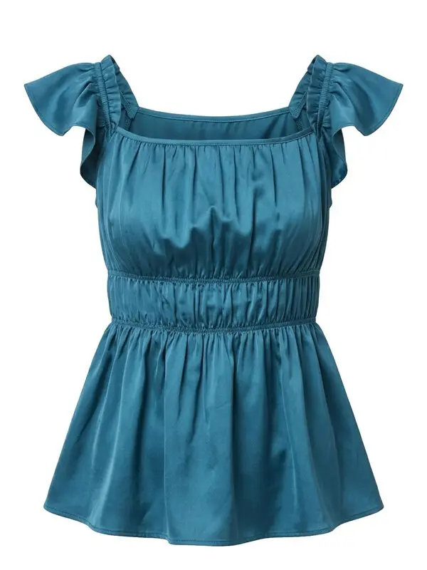 ASHITA FERNANDES Gathered Neckline Top With Ruffle Sleeves And Peplum Waist - Blue