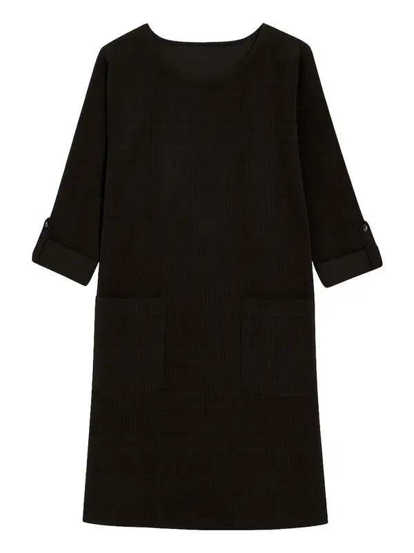 YUMI Cord Tunic Dress With Pockets - Black