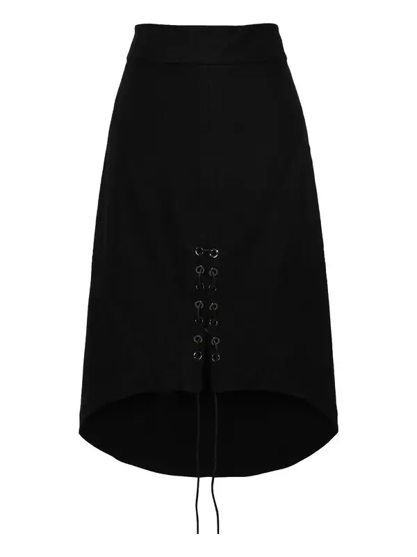 SMART AND JOY High-low Front Lacing Suede Skirt - Black