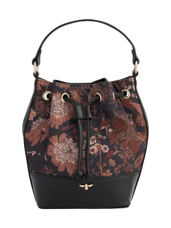 FABLE ENGLAND Deco Blooms Black Bucket Bag - Brown/black