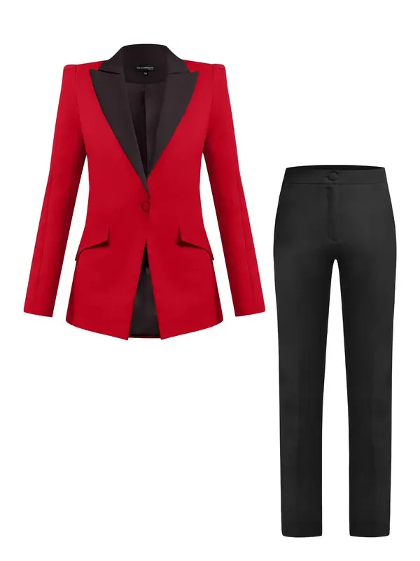 TIA DORRAINE Classic Tailored Suit - Black/red