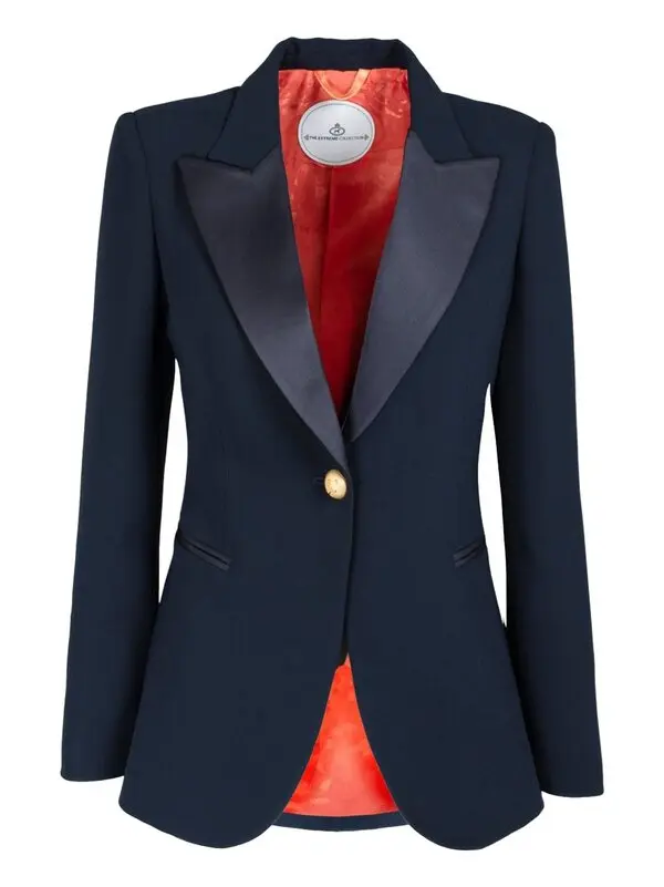 THE EXTREME COLLECTION Single Breasted Blazer With Satin Flaps - Blue