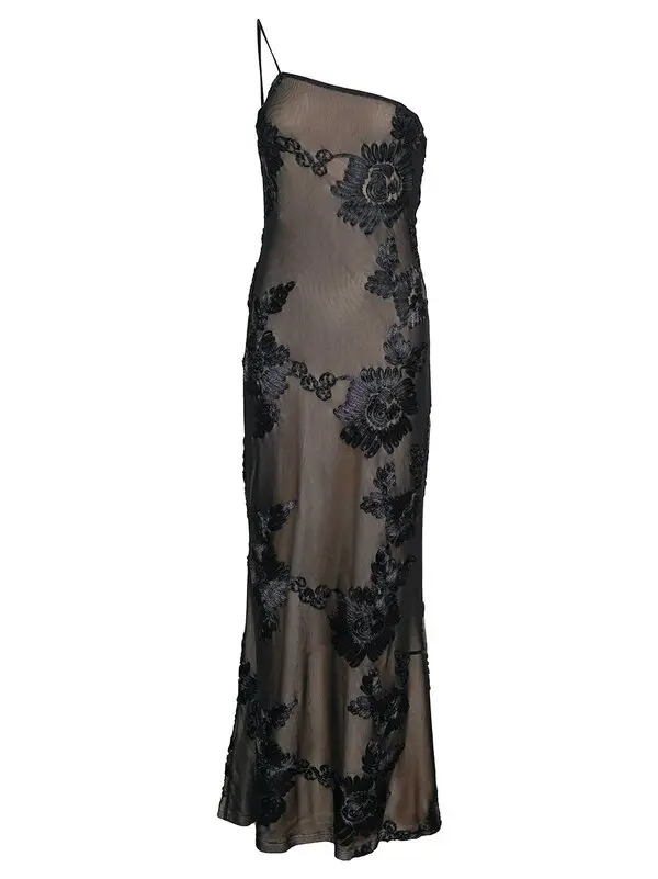 AMY LYNN Divya Floral Appliqué Maxi Dress - Black