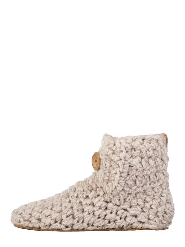 KINGDOM OF WOW Hand-crocheted Wool Boot Slippers - Beige