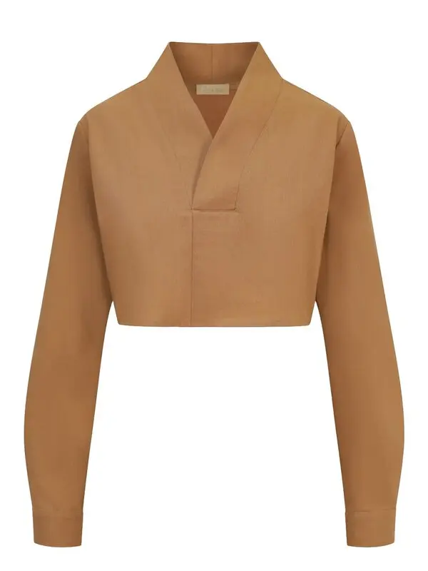 BALOU V-collar Cropped Shirt - Brown