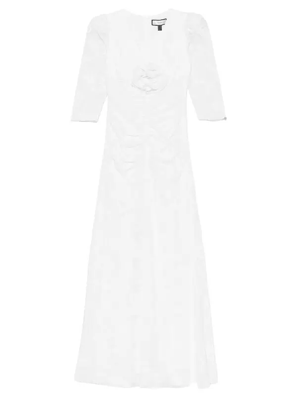 NISSA Floral-appliqué Mesh Dress - White