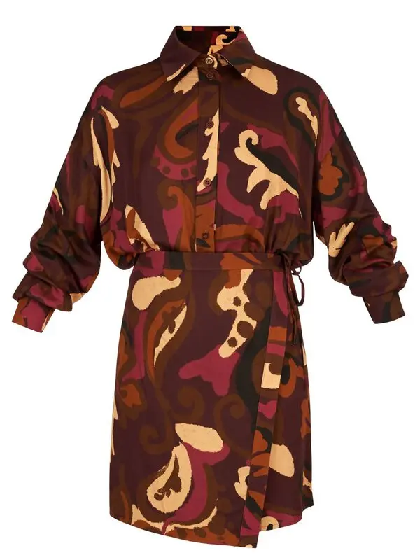 UNDRESS Abstract Print Mini Shirt Dress - Brown