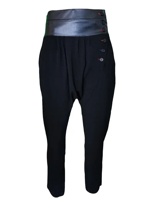 LALIPOP DESIGN Harem Trousers With Buttonholes And Vegan Leather Waistline - Black