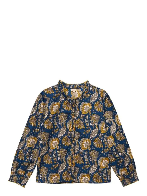 INARA Printed Cotton Blouse - Blue