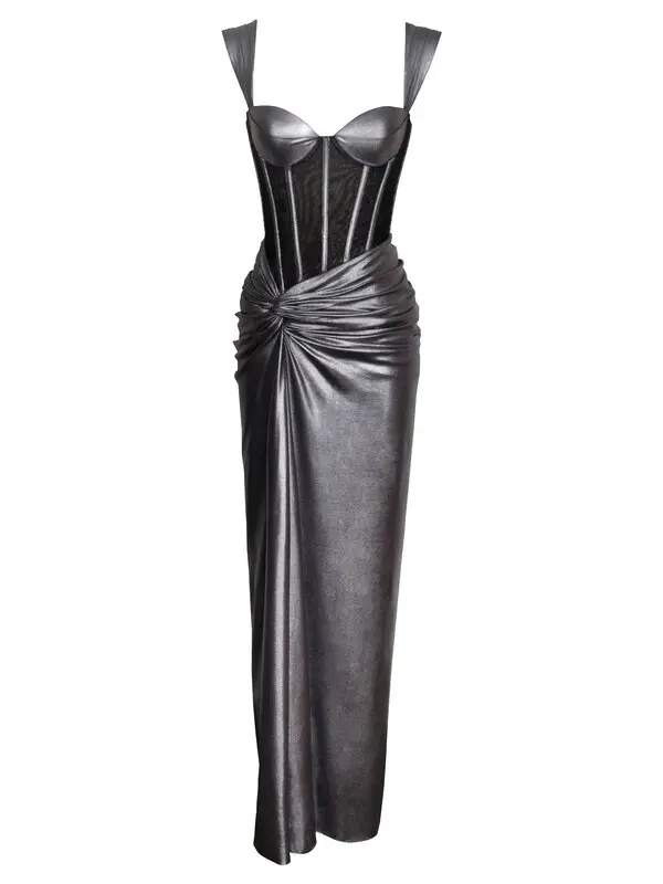 MISS CIRCLE NEW YORK Metallic Corset Gown - Silver