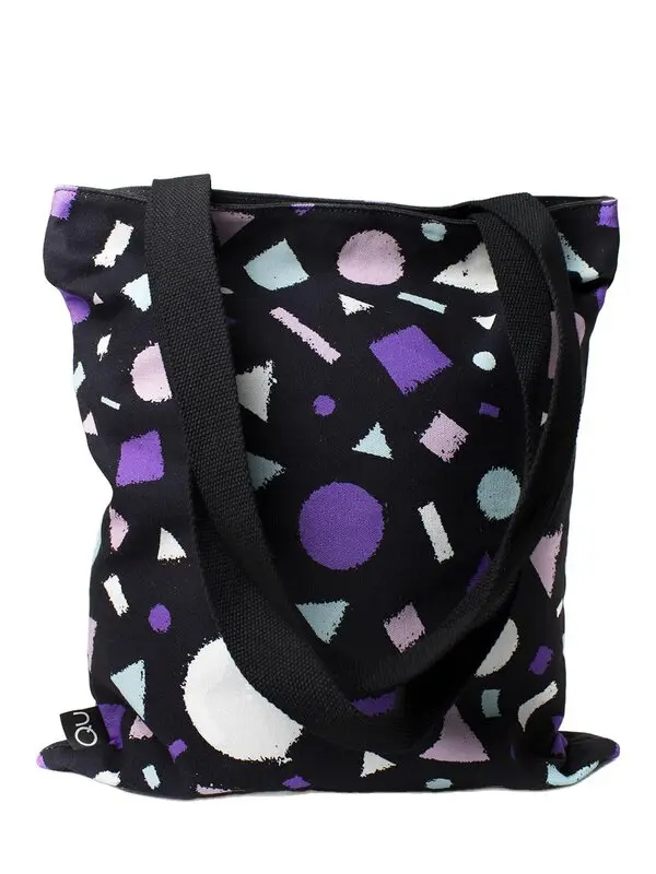 QU Patterned Canvas Tote Bag - Black