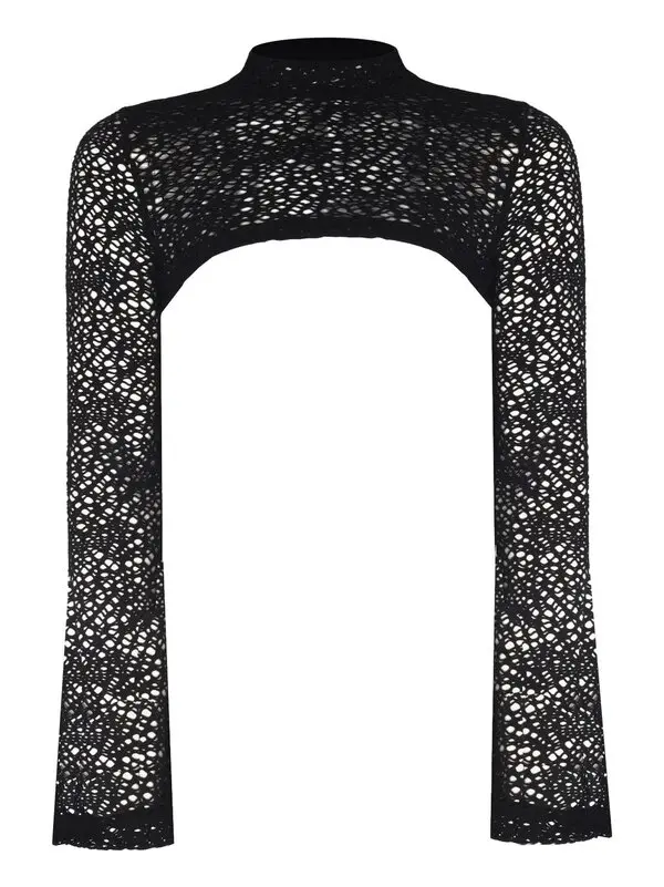 NO'DESIGN Sheer Knit Bolero With Bell Sleeves - Black