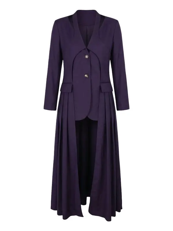 MODENAIRE Tailored Longline Pleated Coat - Purple