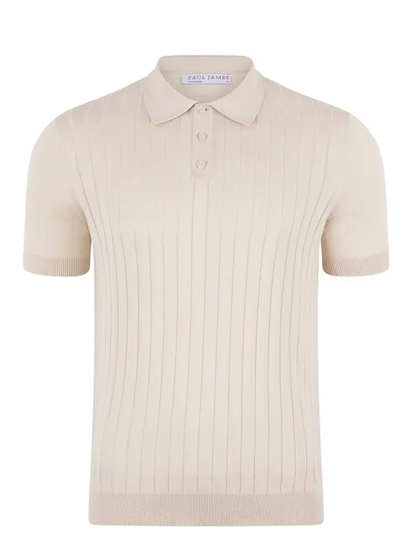 PAUL JAMES KNITWEAR Neutrals Ultra Fine Cotton Miles Selection Knit Polo Shirt Ecru - Beige