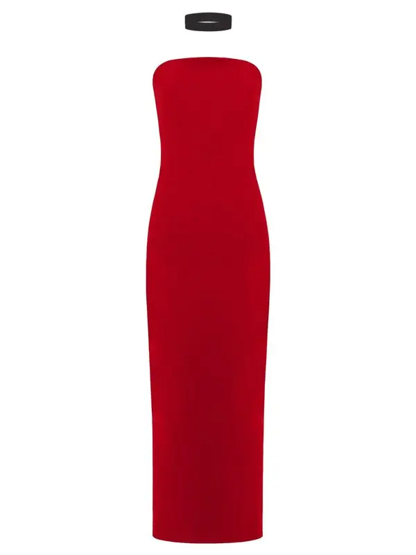 TIA DORRAINE Fitted Bustier Midi Dress - Red