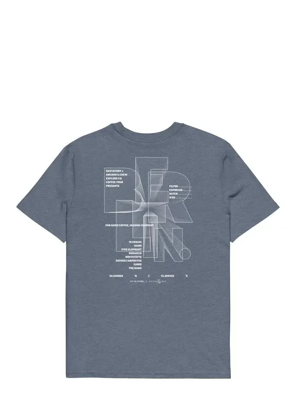 ANCHOR & CREW Heather Gustatory Berlin Coffee Scene Organic Cotton Embroidered T-shirt - Blue