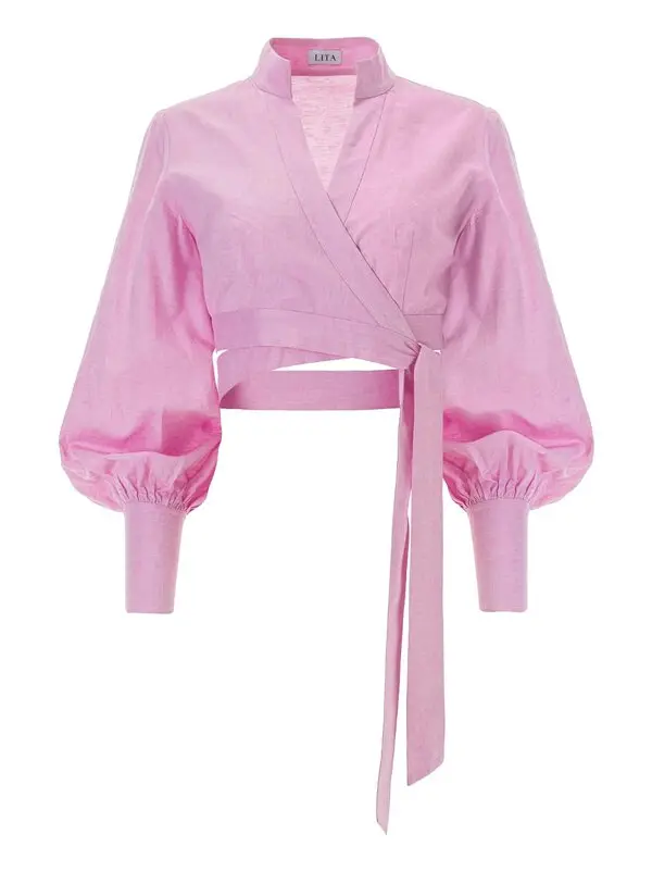 LITA COUTURE Puffed Sleeve Cropped Blouse - Pink