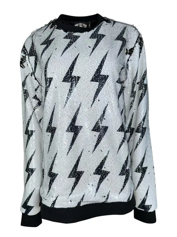 ANY OLD IRON Ziggy Lightning Bolt Sequin Sweatshirt - Black/silver/white