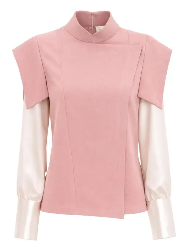 JULIA ALLERT Tailored Blazer-style Blouse With Satin Sleeves - Pink