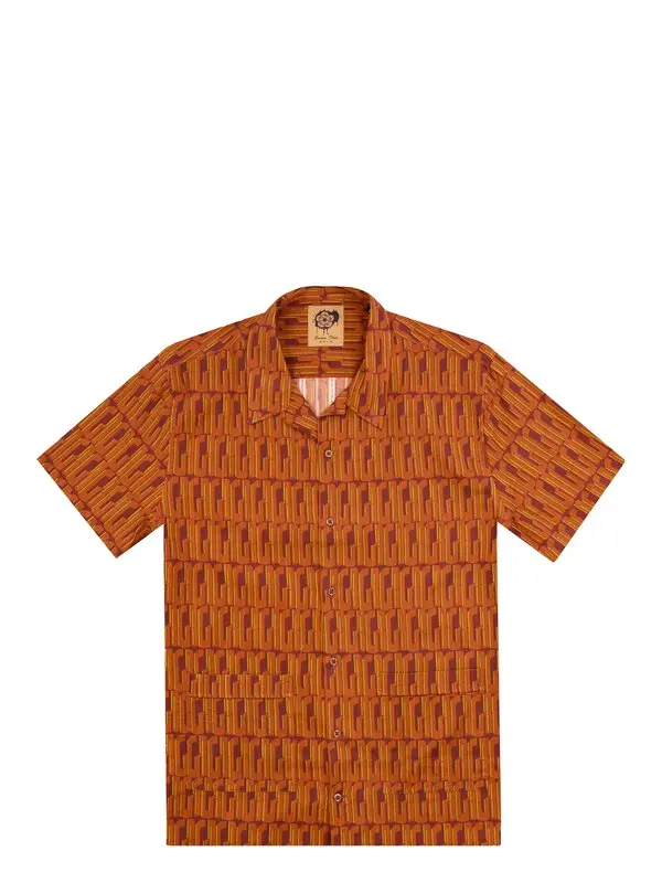 GRESHAM BLAKE Graphic Gb Red Jacquard Bowling Shirt - Brown