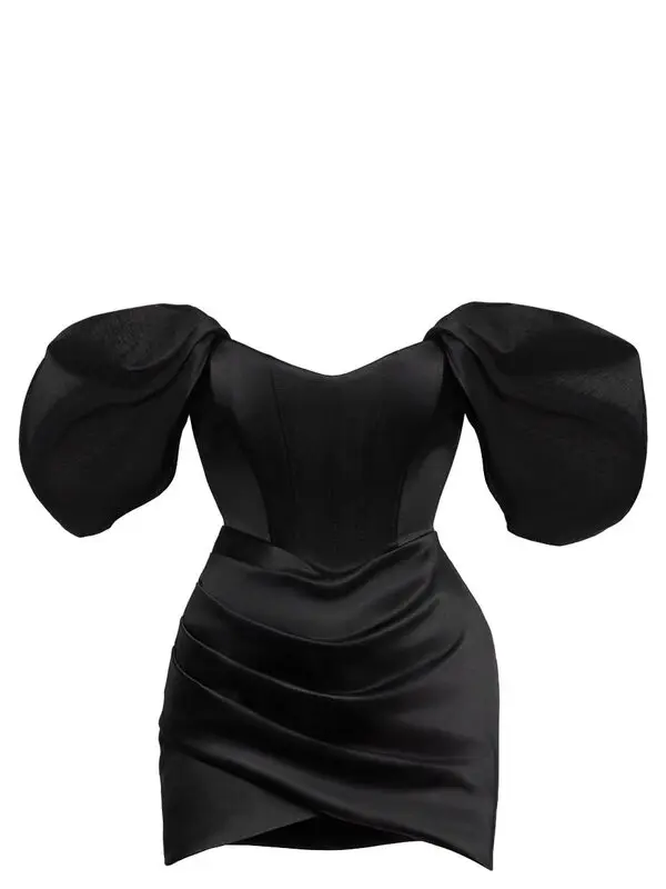 BENEDETTO Puff-sleeves Off-shoulder Mini Dress - Black