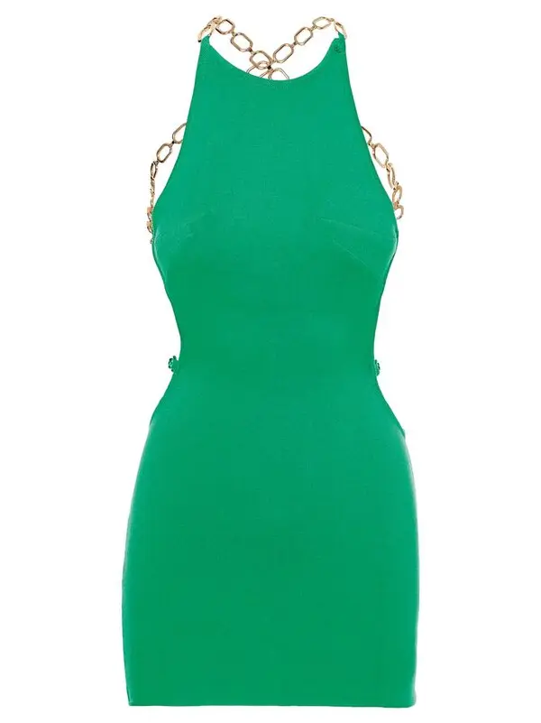 NISSA Backless Knitted Mini Dress - Green