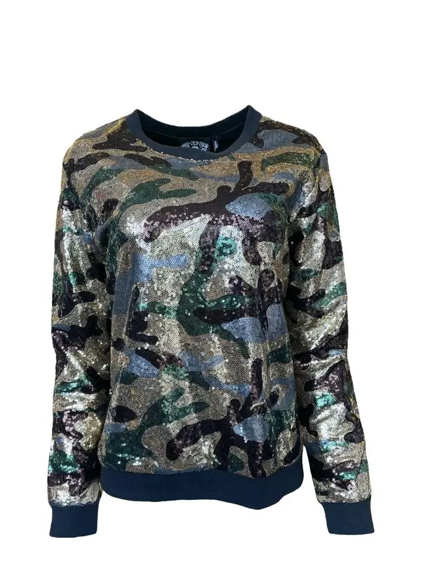 ANY OLD IRON Camo Sequin Sweatshirt - Green/black/brown