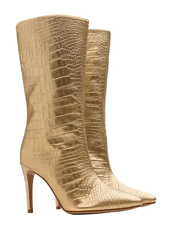 ROSAMUND MUIR LONDON Freda Crocodile Print Boots - Gold