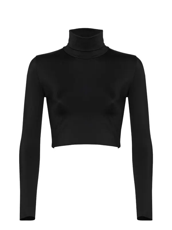 ANTONINIAS Amaze Turtleneck Long Sleeve Crop Top - Black