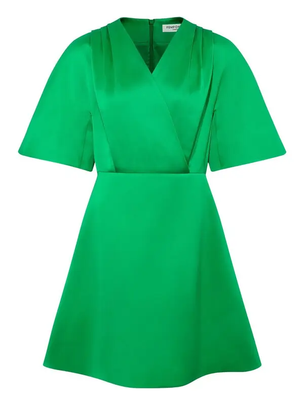 FEMPONIQ Pleated Shoulder Kimono Sleeve Duchess Dress - Green
