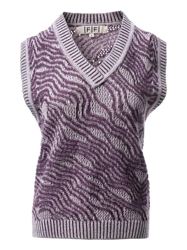 FULLY FASHIONING Links Stitch V-neck Vest - Purple