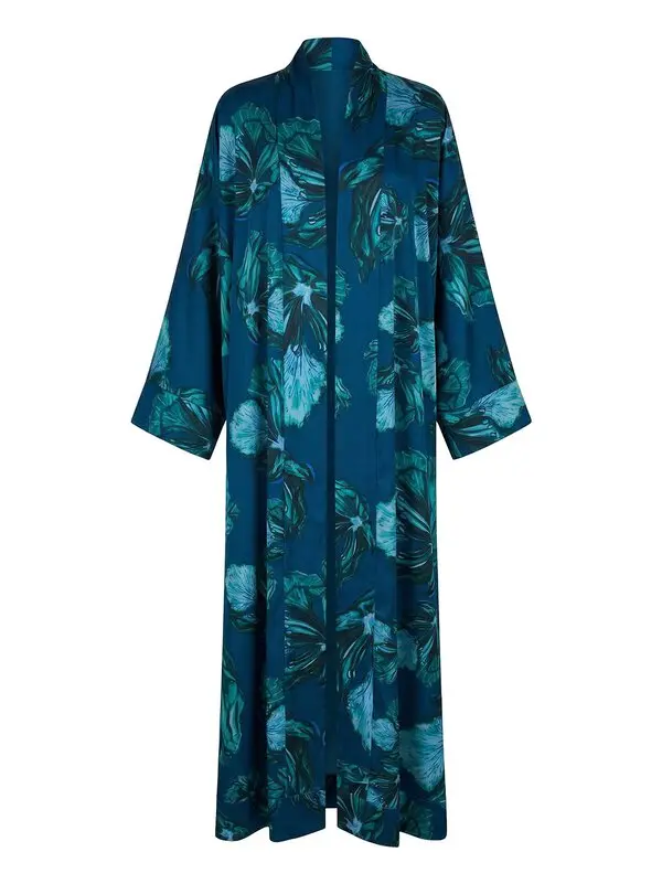 JANARA JONES Floral Print Open-front Kaftan - Blue