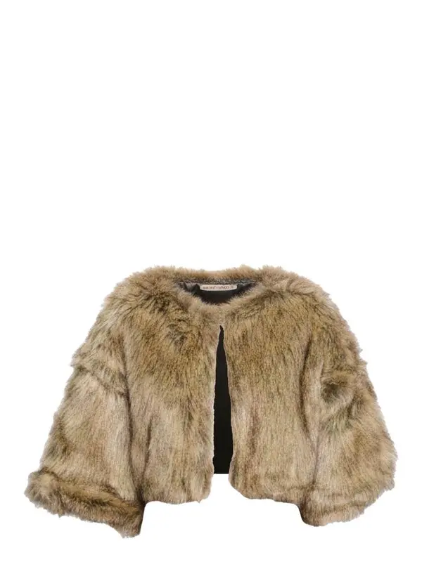 LOVE AND NOSTALGIA Faux Fur Cropped Jacket - Brown