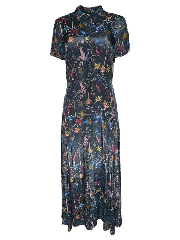 ANY OLD IRON Printed Collared Maxi Dress - Black/blue