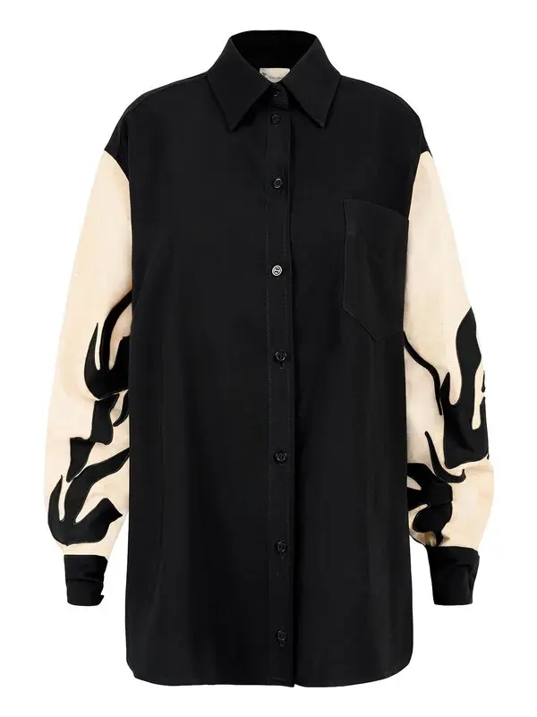 ALINA CERNATESCU Viscose Statement Shirt With Embroidery - Black