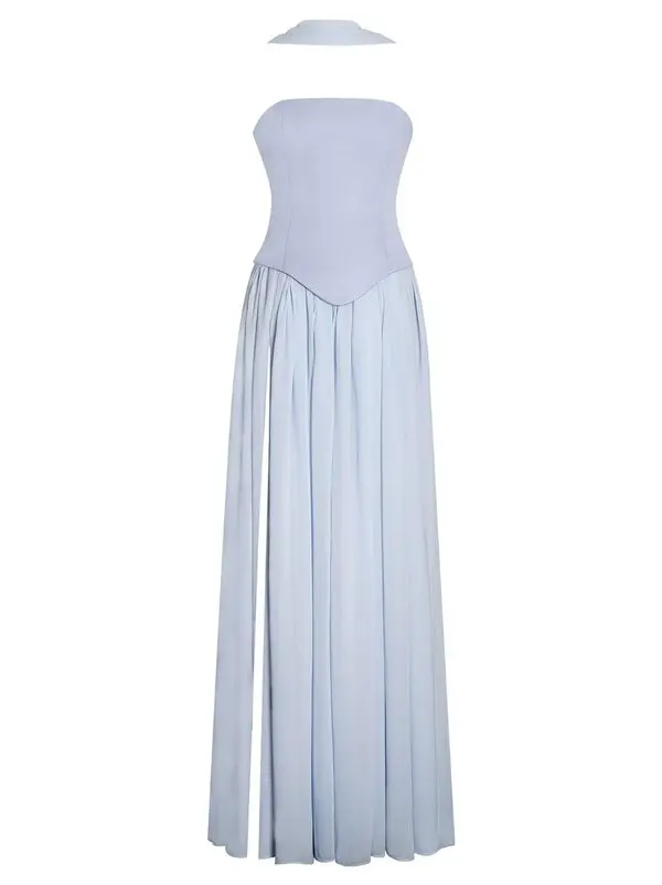 MISS CIRCLE NEW YORK Qianna Strapless Chiffon Gown With Scarf - Blue