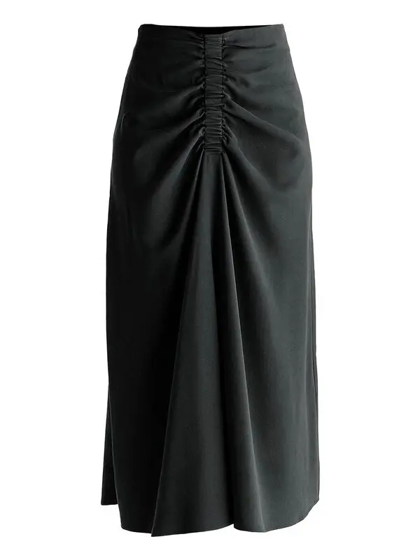 PAISIE Ruched Front Midi Skirt - Black
