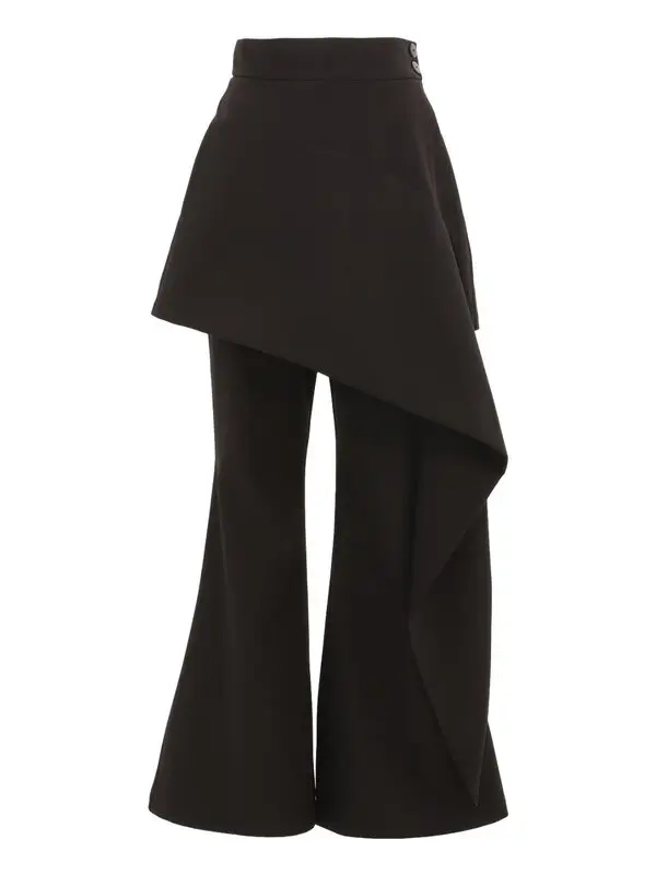 JULIA ALLERT Asymmetric Overlay Flared Trousers - Black