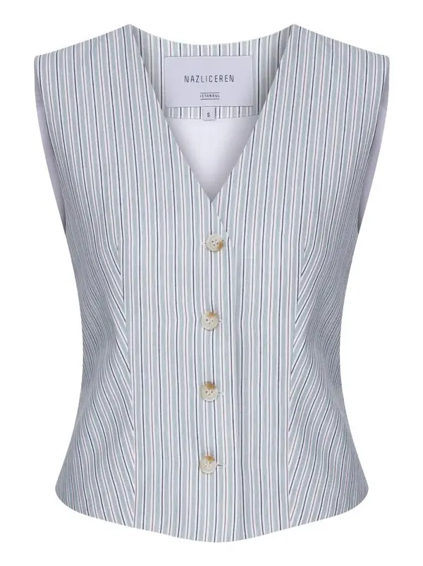 NAZLI CEREN Lyra Cotton Waistcoat - Blue