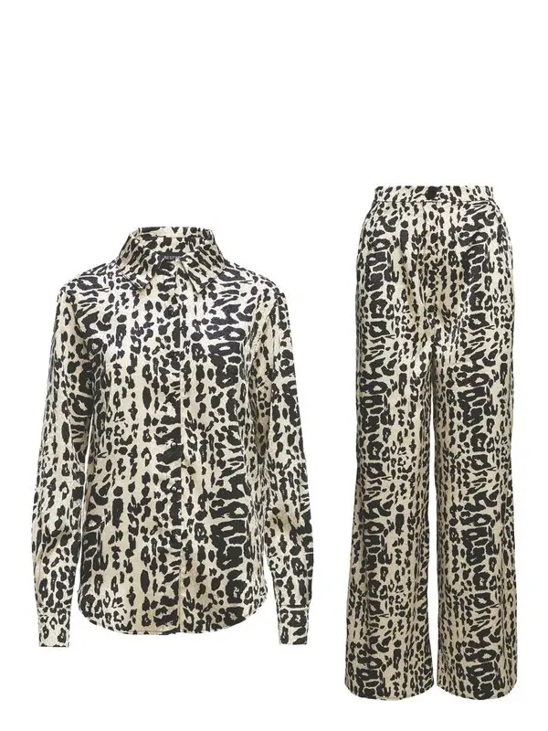 BLUZAT Animal Print Shirt And Straight Leg Trousers Set - Black/white