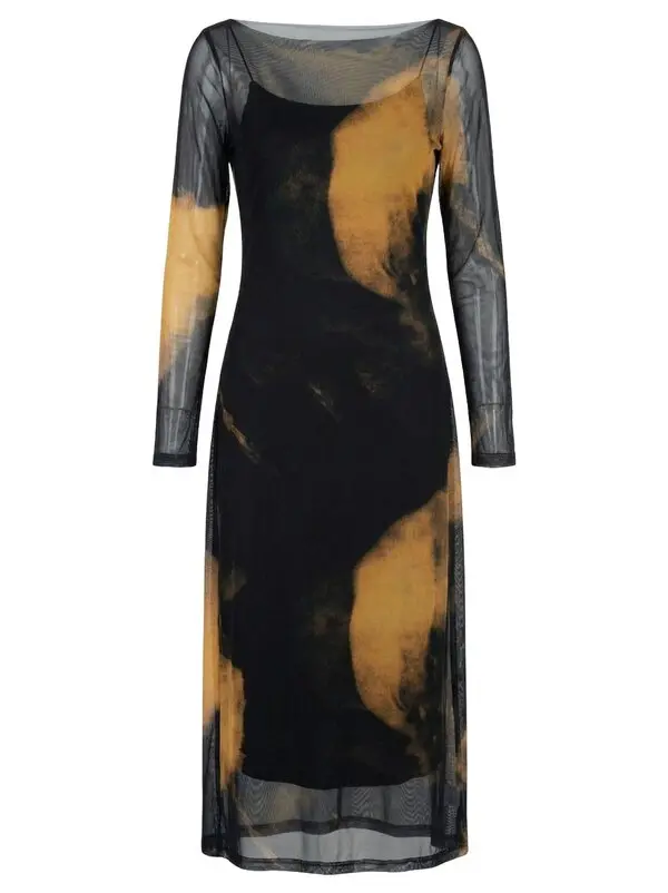 MODENAIRE Sheer Mesh Midi Dress With Layered Slip - Black