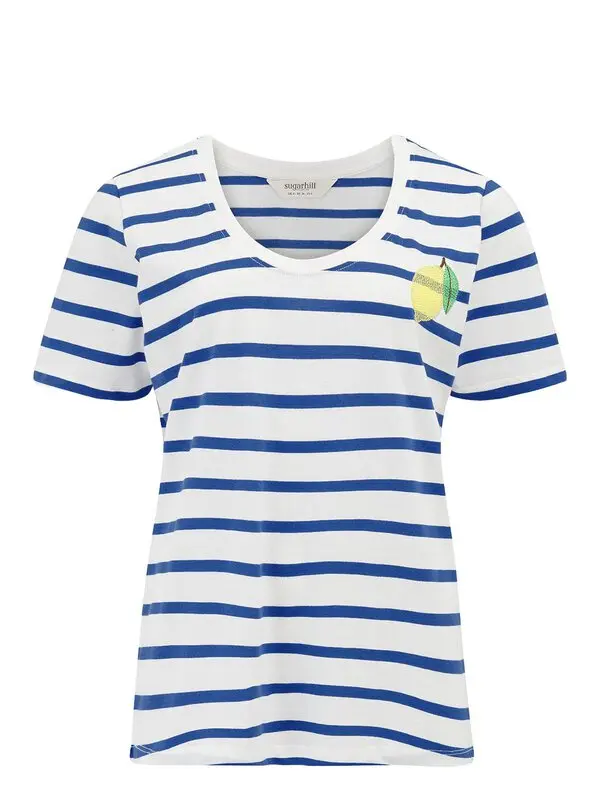 SUGARHILL BRIGHTON Sylvie Scoop Neck T-shirt - Blue/white