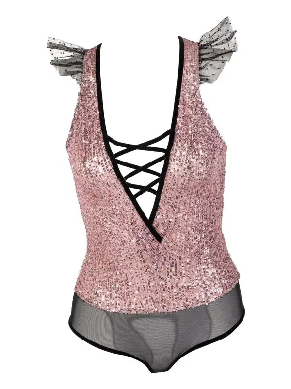 LES JUPONS DE TESS Sequin Bodysuit - Pink/black