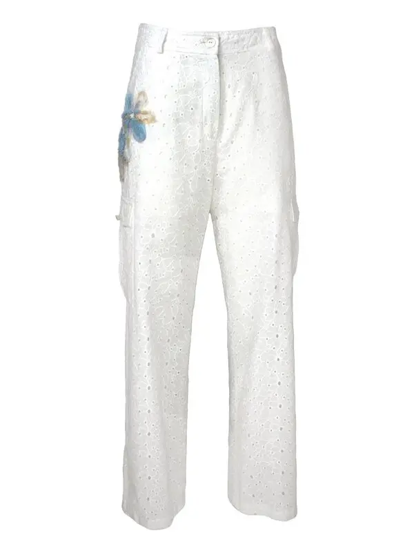 LALIPOP DESIGN Broderie Anglaise Pants With Cargo Pockets - White