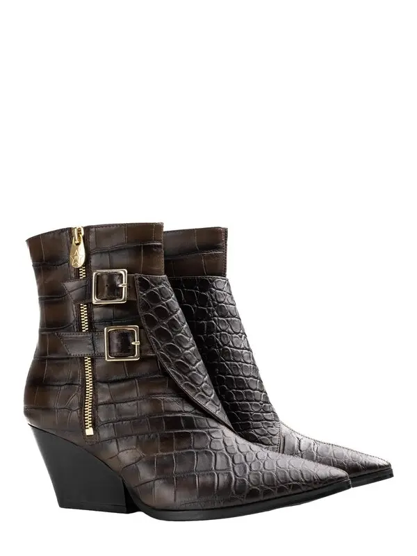 ROSAMUND MUIR LONDON Beatrix Crocodile Print Ankle Boots - Brown