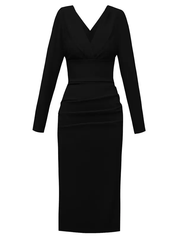 ALINA CERNATESCU Selin Viscose Midi Dress With Draped Detailing - Black