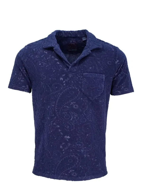 LORDS OF HARLECH Johnny Paisley Towel Polo Shirt Navy - Blue